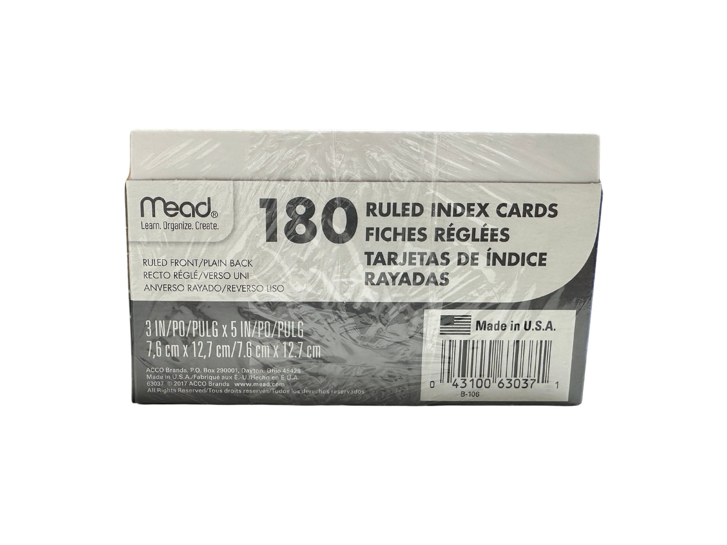 Tarjetas de Notas Rayadas (3 x 5") - Pack de 180 - Mead - Officemate
